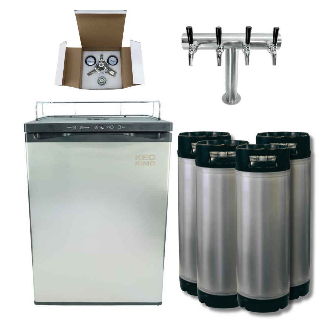 Kegmaster Premium Fridge & Quad T Font & 4 Kegs | The Brew Shed